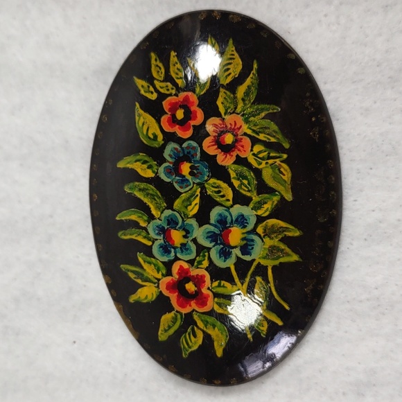 Artisan Crafted | Jewelry | Vintage Russian Handpainted Wood Brooch ...